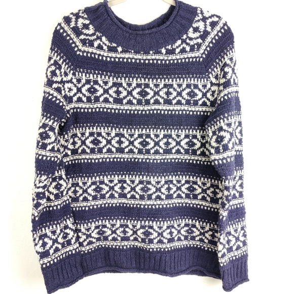 Northcrest | Sweaters | North Crest Navy White Cotton Fair Isle Grandpa ...